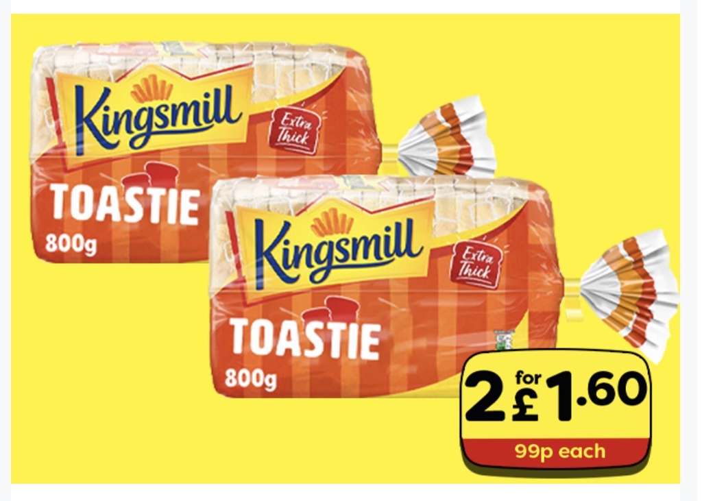 Kingsmill Extra Thick Toastie Bread 800g - 2 for £1.60 or 99p each ...
