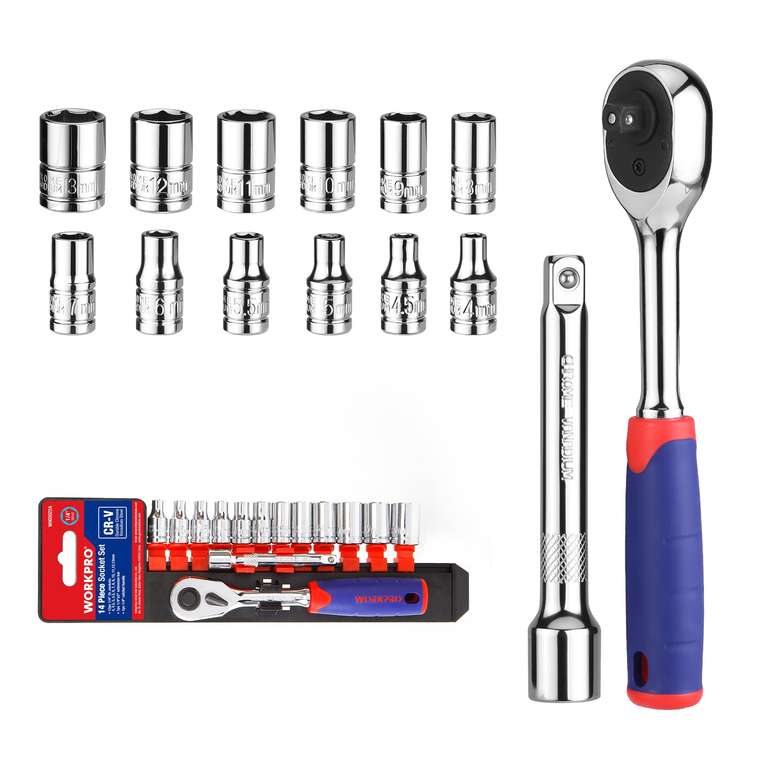 WORKPRO 14-Piece Metric Socket Wrench Set (4-13mm), Anti-Rust Cr-V ...