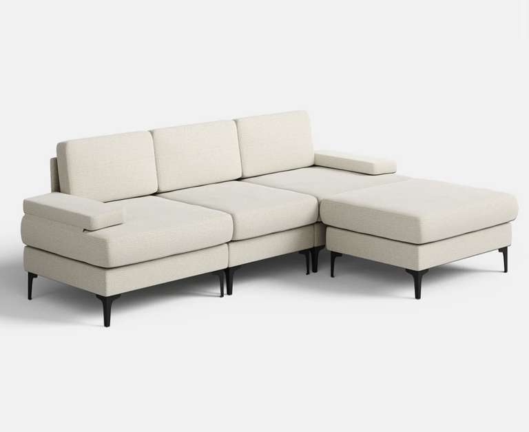 Metro Lane Chenille L-Shape 3 Seater Sofa – Beige/Grey, 244cm at Wayfair