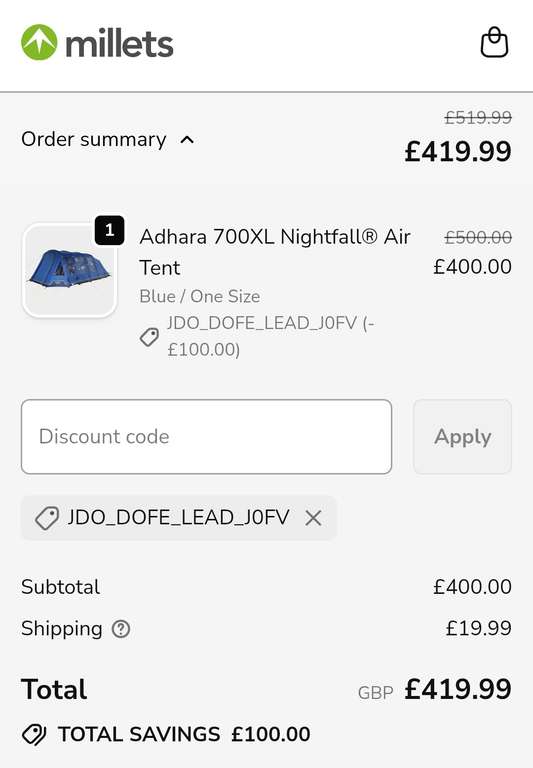 Berghaus Adhara 700XL Nightfall Air Tent at Millets – £400 | hotukdeals