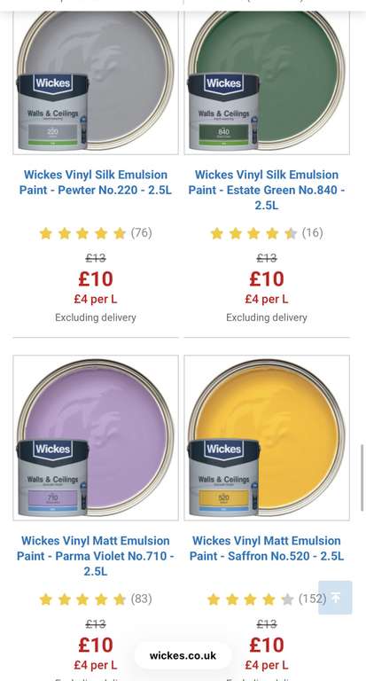 Wickes Vinyl Silk / Matt Emulsion Paint 2.5L – 10.00 at Wickes