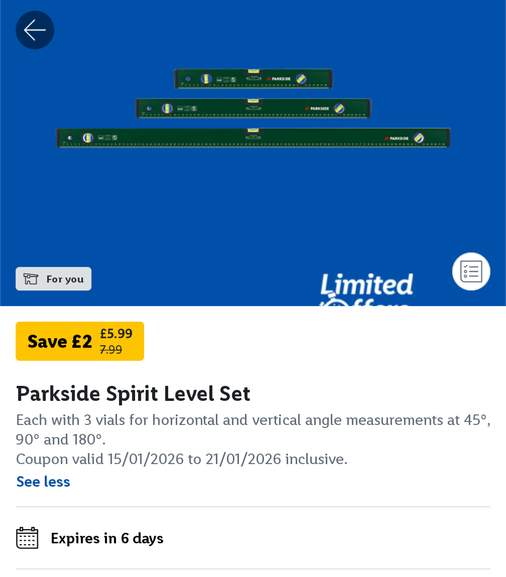 Parkside Spirit Level Set £5.99 - 3 Vials, Sturdy Build at Lidl ...