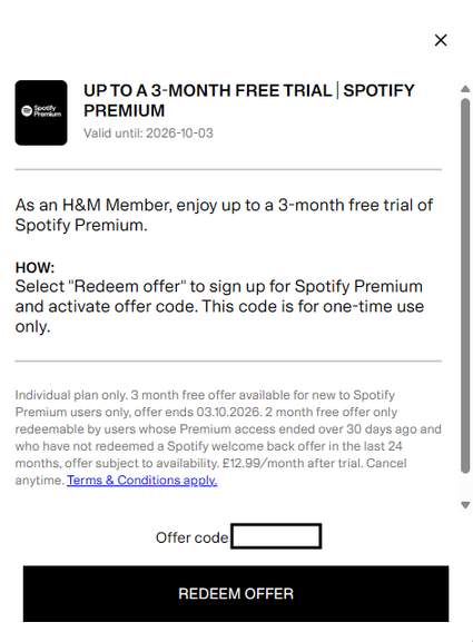 Spotify Premium 3-Month Free Trial for H&M Members at Spotify - hotukdeals