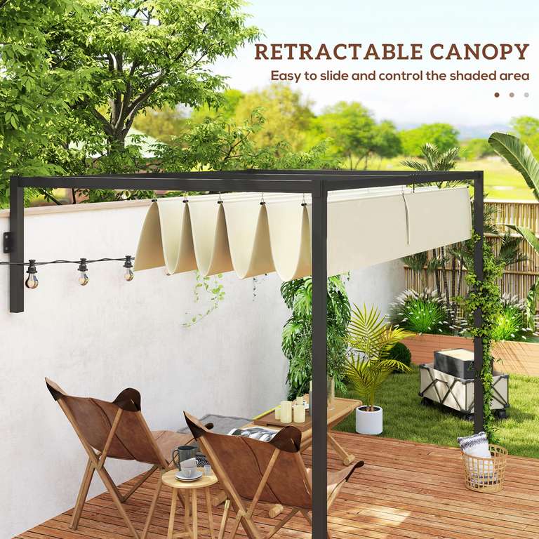 Outsunny 2 x 3(m) Lean To Pergola with Retractable Roof, Wall Mounted ...